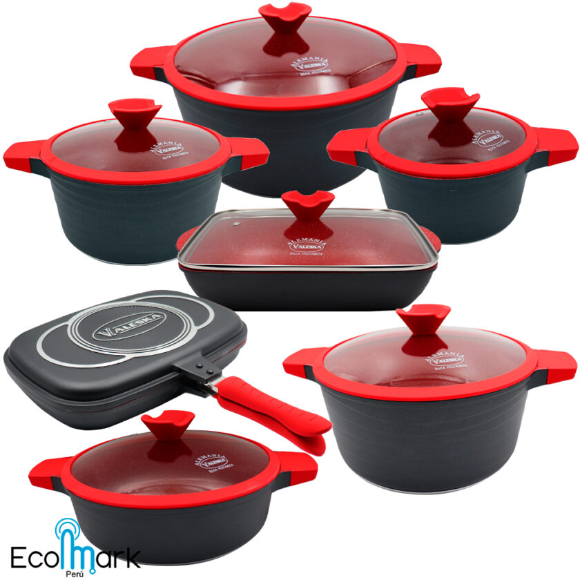 Set de Ollas Roca Volcánica Valeska RUBÍ 13 Piezas - ECOMARKPERU