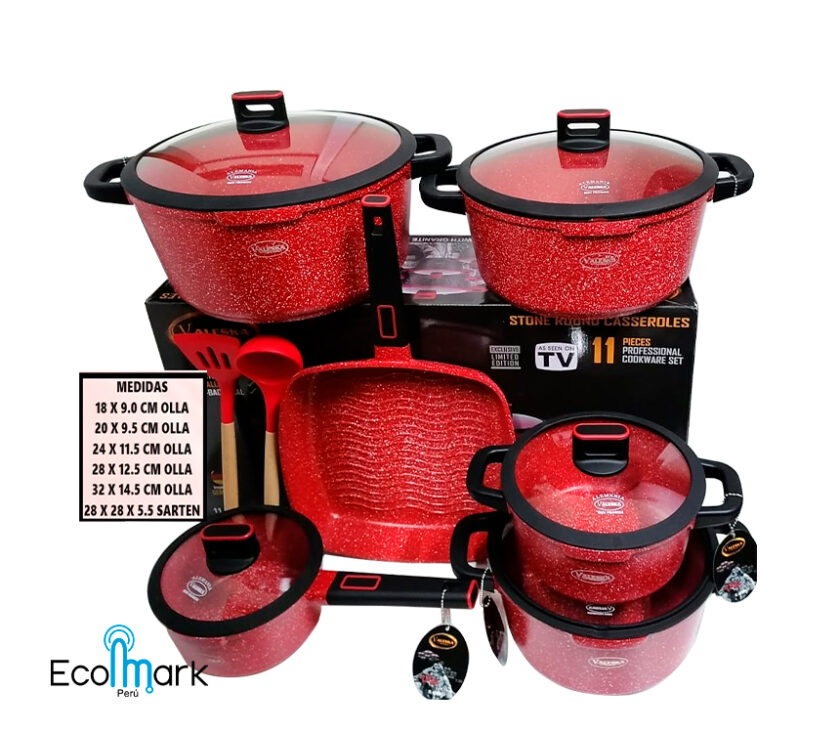 Set de Ollas VALESKA Roca Volcánica 11 Pc VL-NEW11R - ECOMARKPERU